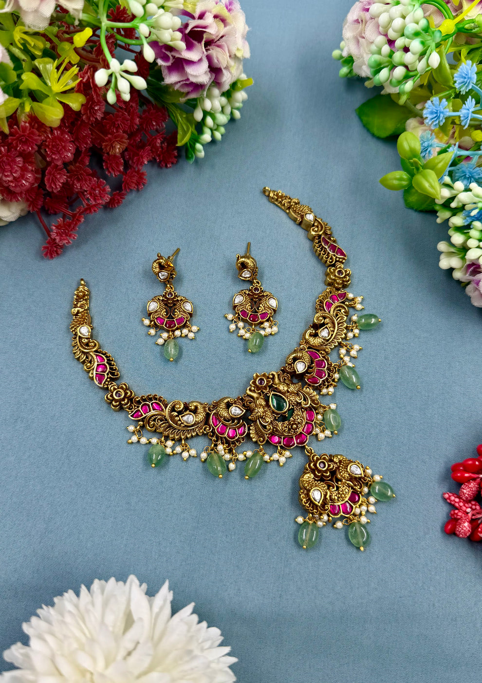 Sunaina Traditional Jadau Pachi Kundan Necklace – Kaushalya Art Jewellery
