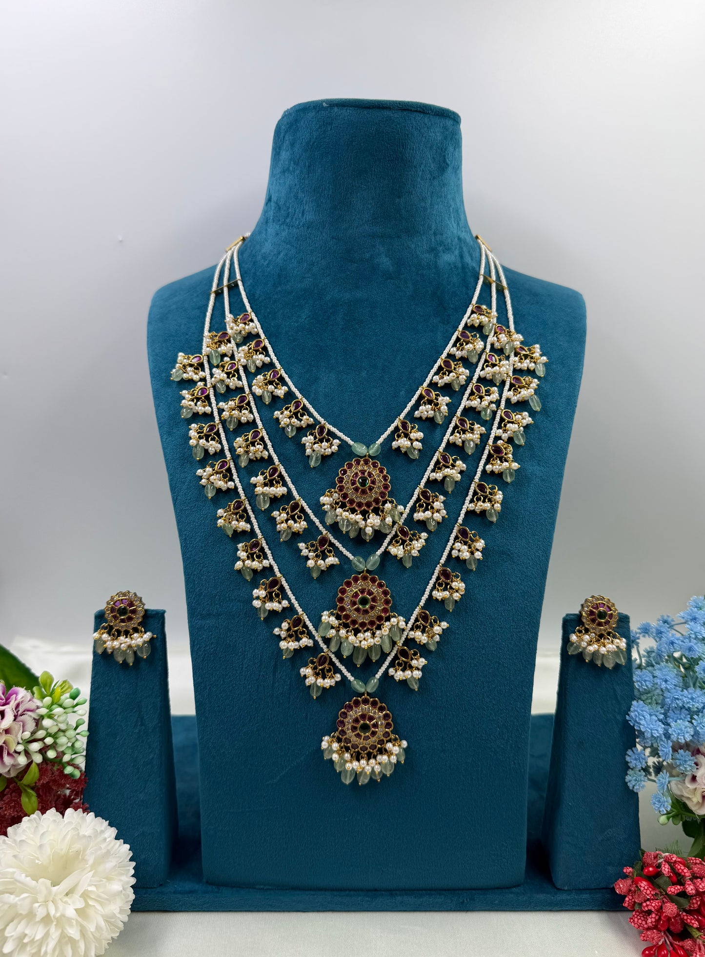 Nikita Traditional Three Layer Long Necklace Set – Kaushalya Art Jewellery