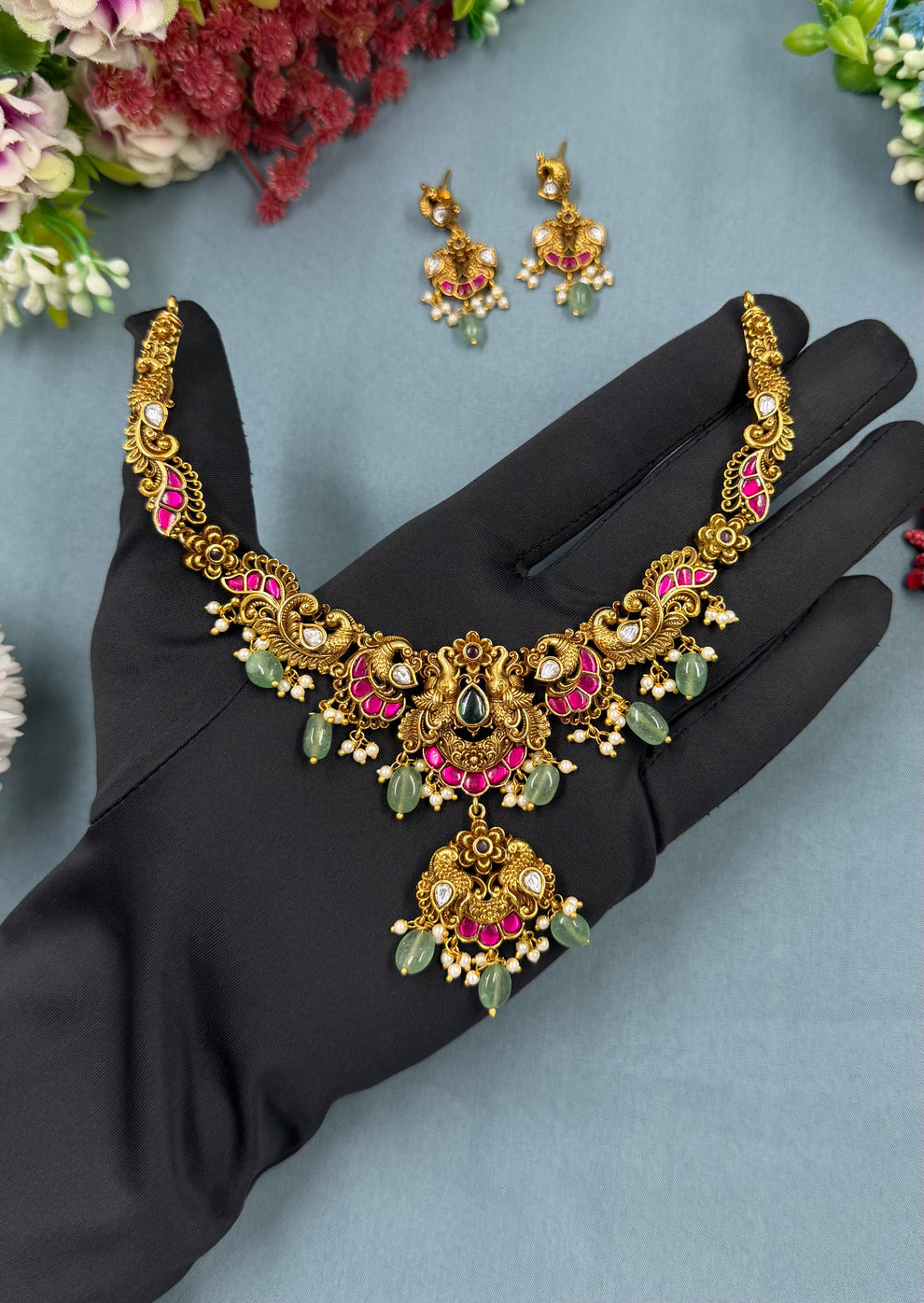 Sunaina Traditional Jadau Pachi Kundan Necklace – Kaushalya Art Jewellery